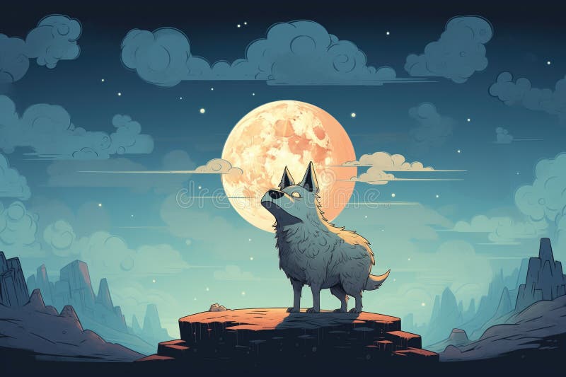 Full Moon Highlighting the Fur of a Lonely Wolf Stock Photo - Image of ...
