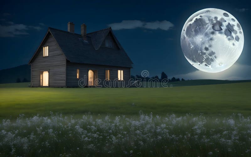 House in a Meadow with Trees and Sun Isolated Stock Vector ...