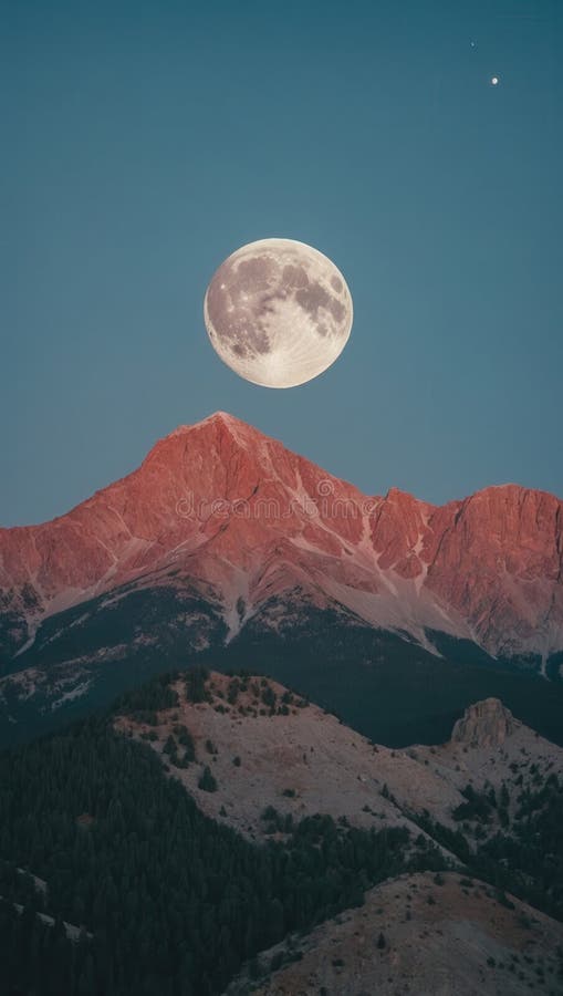 Full Moon and Illuminated Mountains with Split Photograph Design Stock ...