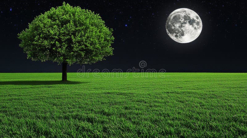 A Full Moon Illuminates a Large Tree in a Nighttime Forest Stock Image ...