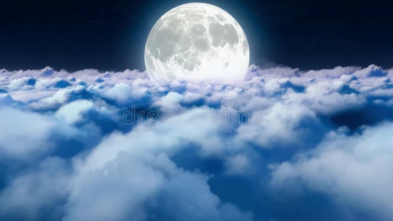 A Bright Full Moon Shines Over Soft, Fluffy Clouds on a Clear Night Sky, Creating a Serene and ...