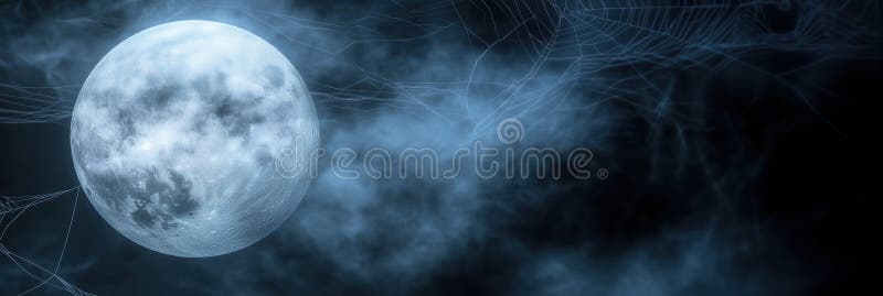 Full Moon Illuminates Night Sky, Surrounded by Ethereal Spider Webs ...