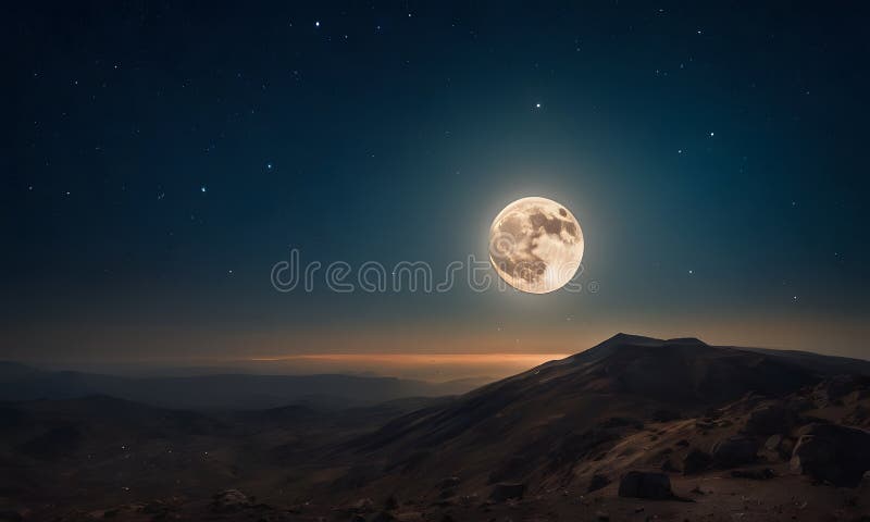 A Full Moon is Rising Over a Mountain Range at Night Stock Image ...