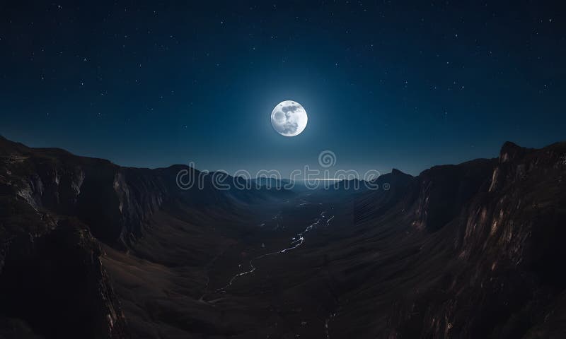 A Full Moon is Rising Over a Mountain Range at Night Stock Image ...