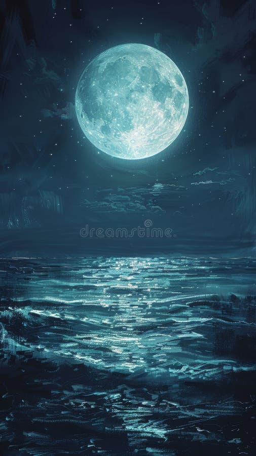 Full Moon Illuminating the Ocean at Night Stock Image - Image of ...
