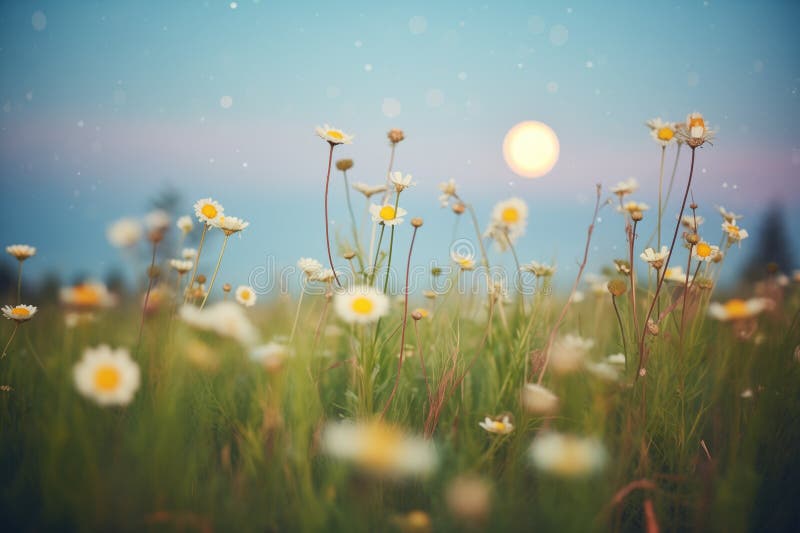 Full Moon Over a Harvest Moon Night Sky, with the Distant Horizon ...