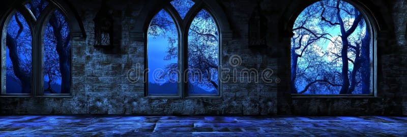 Full Moon Illumination of Windows Inside a Mansion at Night Stock Image ...