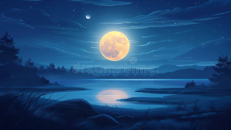 Full moon landscape stock illustration. Illustration of landscape ...