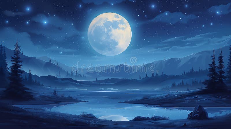 Full moon landscape stock illustration. Illustration of moon - 305124903
