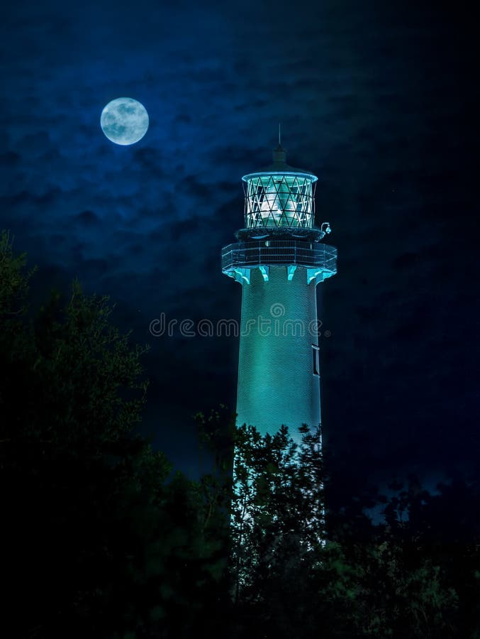Full Moon Lighthouse stock photo. Image of historic - 108639762