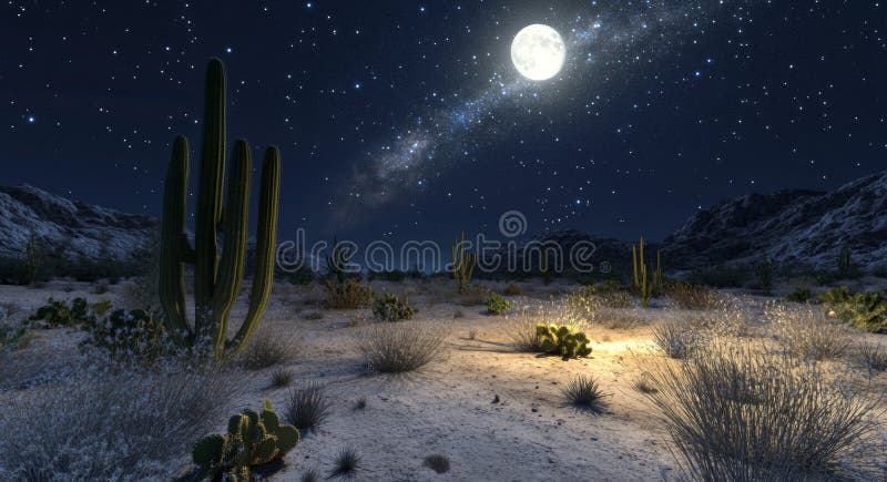 A Full Moon, the Milky Way, and Cacti are All Present in this Desert ...