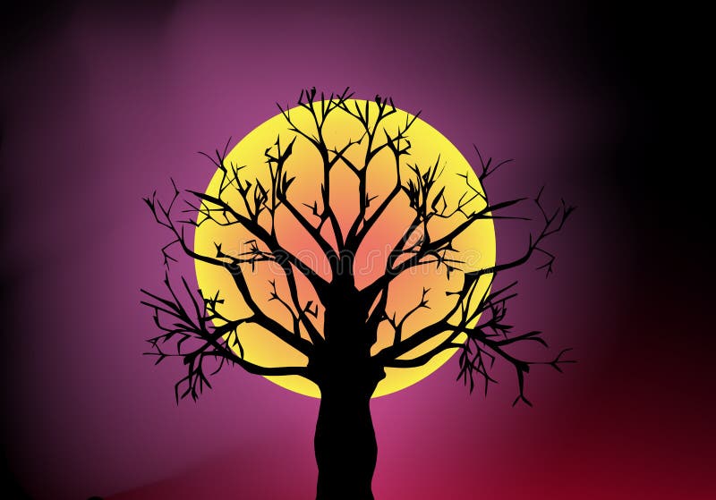 Full Moon Night among the Bare Branches of a Tree Stock Vector ...
