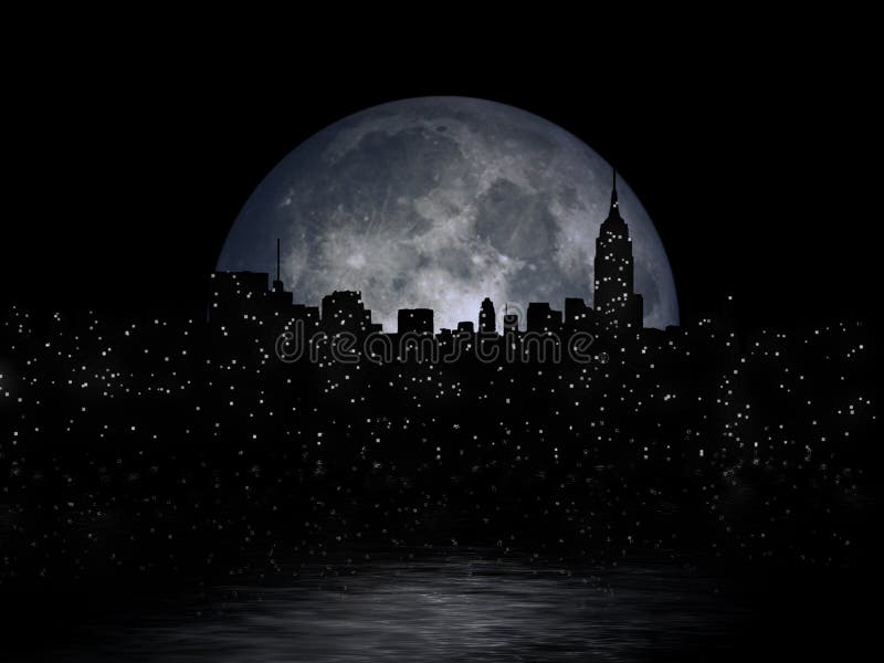 Moon Over Manhattan Skyline Stock Illustrations – 27 Moon Over ...
