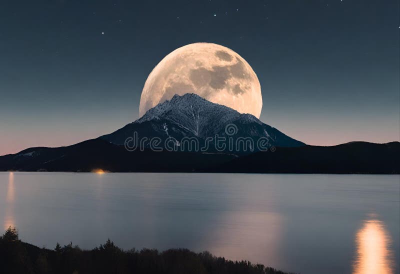 Galaxy Full Moon Night Landscape Background. Northen Lights Stock ...