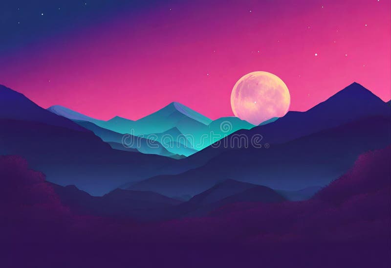 Galaxy Full Moon Night Landscape Background. Northen Lights Stock ...