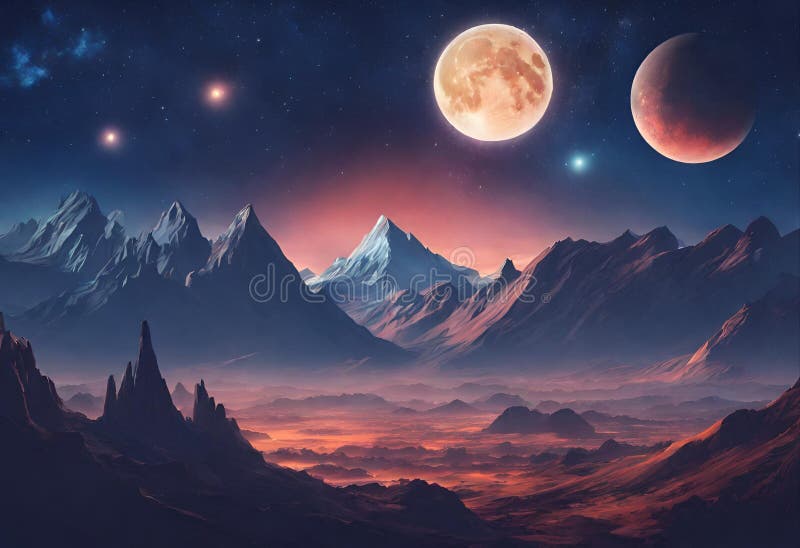 Galaxy Full Moon Night Landscape Background. AI Art Stock Illustration ...