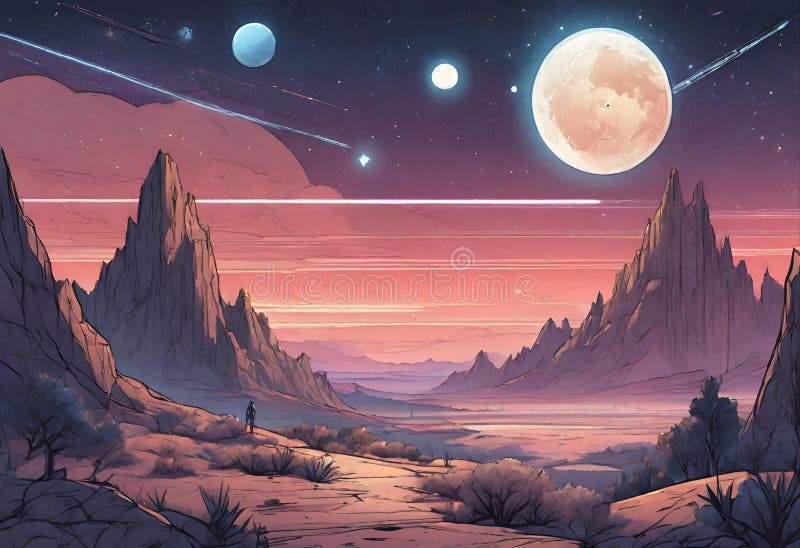 Galaxy Full Moon Night Landscape Background. AI Art Stock Illustration ...