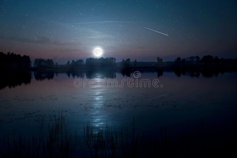 Full moon. night landscape stock photo. Image of reflection - 273470558