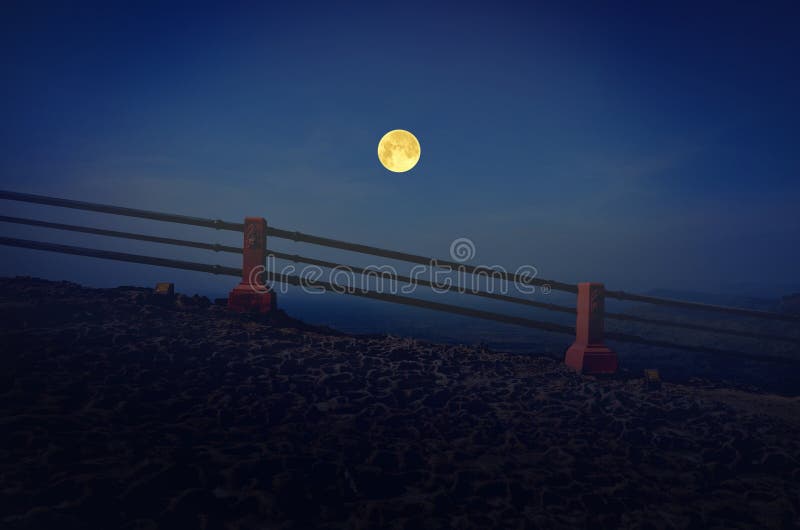 Full Moon Night Over Valley and Cliff Stock Photo - Image of full ...