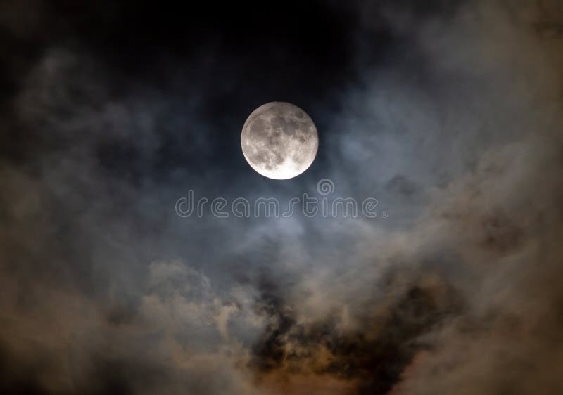 Full Moon at Night with Passing Colorful Clouds Stock Image - Image of ...