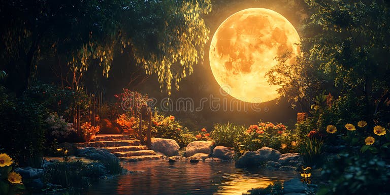 Full Moon Night Scene Magical Moonlight Background Stock Illustration ...