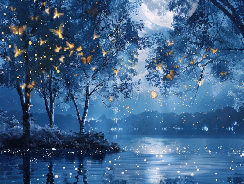 Full Moon Night Scene stock photo. Image of scene, quiet - 375680968