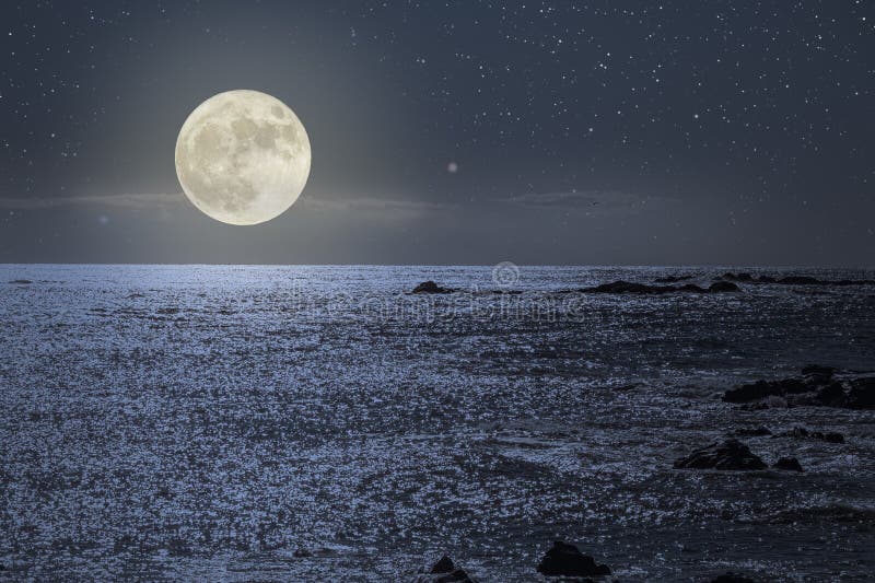 Full moon night seascape stock photo. Image of bright - 273586822