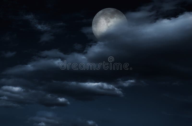 Full Moon in Night Sky with Clouds. Stock Photo - Image of tranquil ...