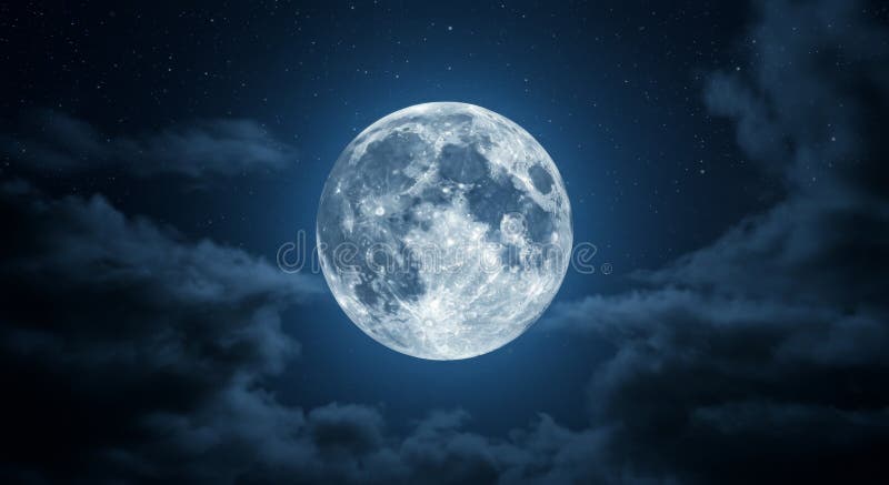 Full Moon Night Sky with Clouds and Stars Stock Image - Image of ...
