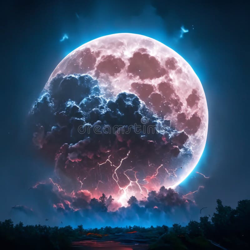 AI Generated Digital Full Moon and Post-apocalyptic City with Thin ...