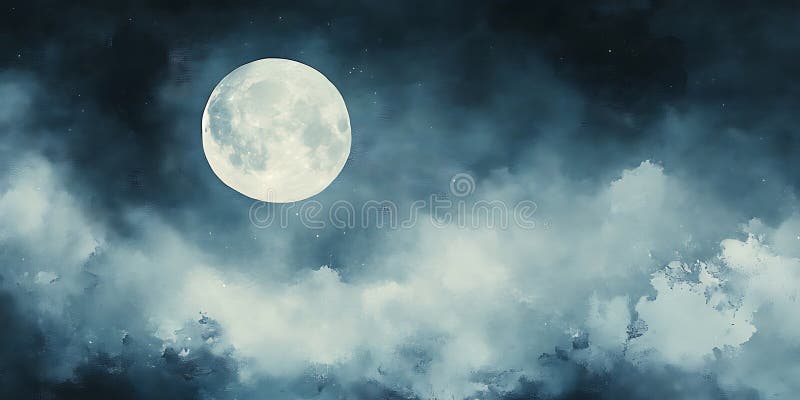 Full Moon in Night Sky Dramatic Clouds and Celestial Background Stock ...