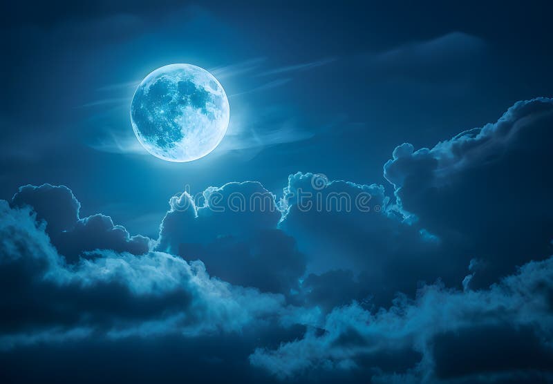 Full Moon Night Sky with Dramatic Clouds Stock Illustration ...