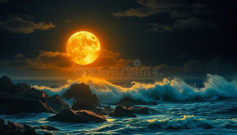 A Full Moon in a Night Sky with Dramatic Clouds Shining Over a Stormy ...