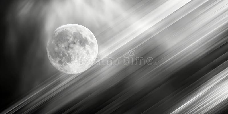 Full Moon in the Night Sky with Dramatic Light Rays Creating a Mystical ...