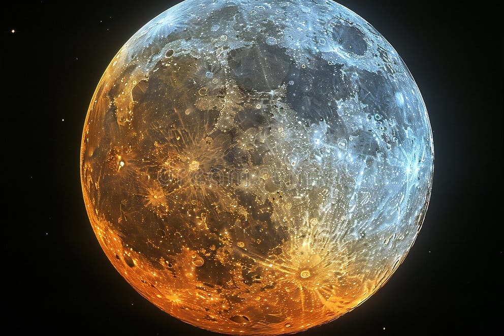 A Full Moon in the Night Sky with an Orange Hue, Showing a Lunar Eclipse Stock Illustration ...