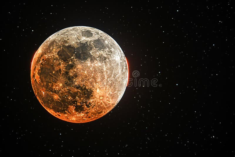 The Full Moon in the Night Sky, Red Moon Eclipse, Black Background ...