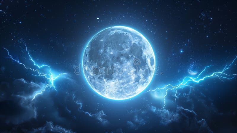 Full Moon in the Night Sky with Thunder and Lightning Stock Photo ...
