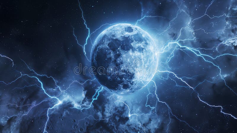 Full Moon in the Night Sky with Thunder and Lightning Stock ...