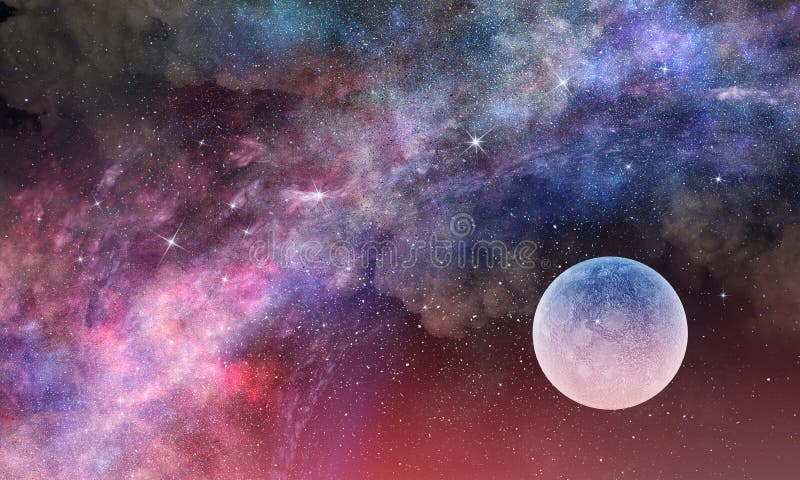 Full Moon in Night Starry Sky Stock Illustration - Illustration of ...