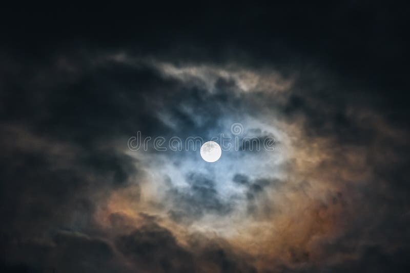 Full moon in orange clouds stock photo. Image of full - 206098618