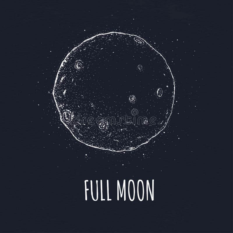 Full Moon in Outer Space with Lunar Craters. Logo Hand Drawn Vector ...