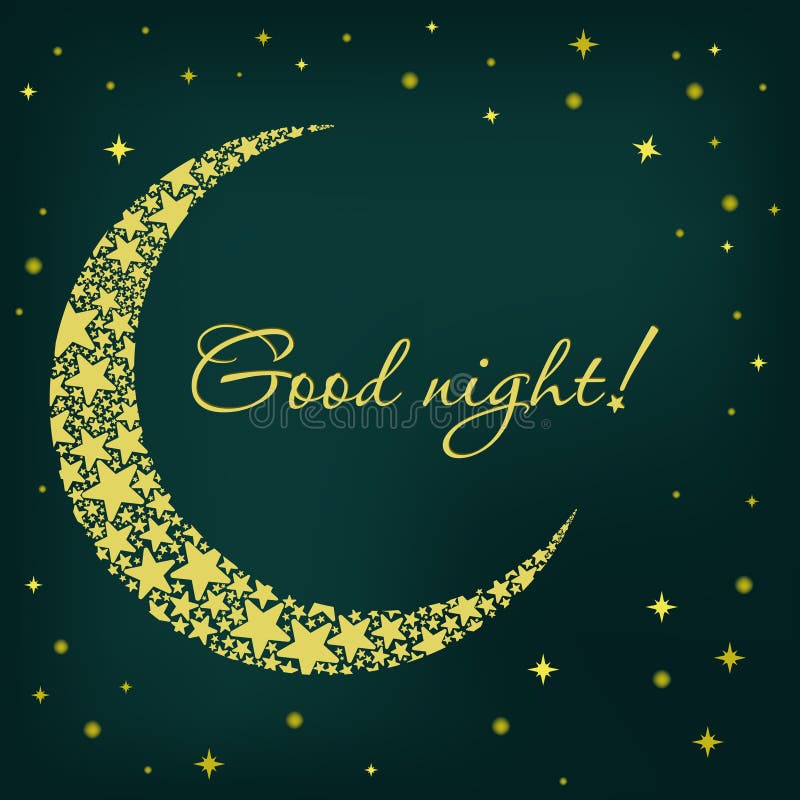 Crescent Moon Mysterious Vector Illustration, Good Night Postcard Stock ...