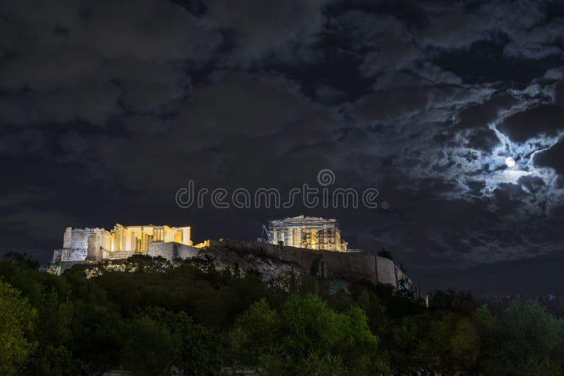 Full Moon Over Acropolis of Athens Stock Image - Image of full, europe ...