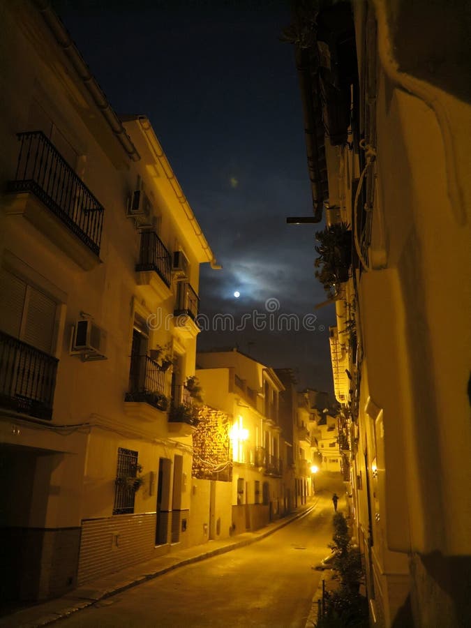Full Moon Over Alora Street Stock Photo - Image of village, dawn: 83579672
