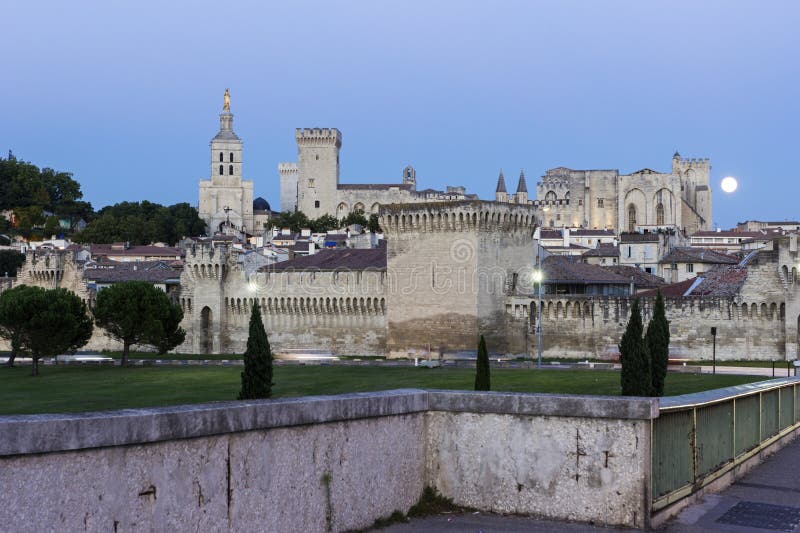 Full Moon Over Avignon in France Stock Image - Image of historic ...