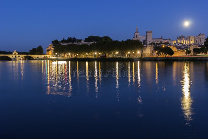 Full Moon Over Avignon in France Stock Image - Image of avignon, europe ...
