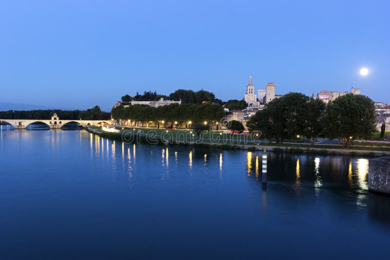 Full Moon Over Avignon in France Stock Image - Image of site, historic ...