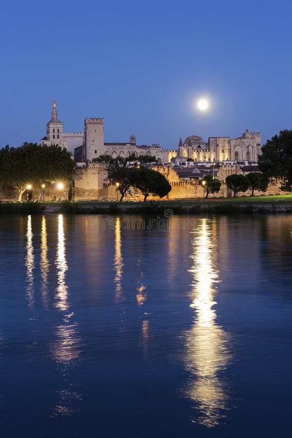 Full Moon Over Avignon in France Stock Image - Image of town, site ...