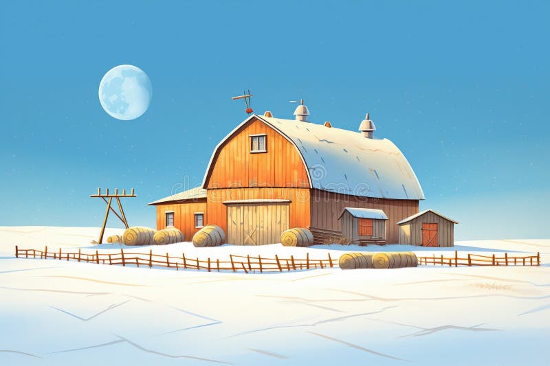Full Moon Over Barn in a Snow-covered Field Stock Image - Image of ...