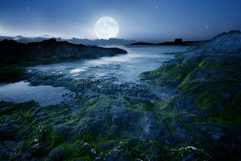 Full moon over the beach stock photo. Image of newquay - 18541120